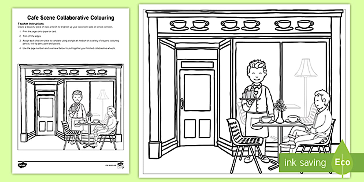 Cafe Scene Collaborative Colouring (teacher made) - Twinkl