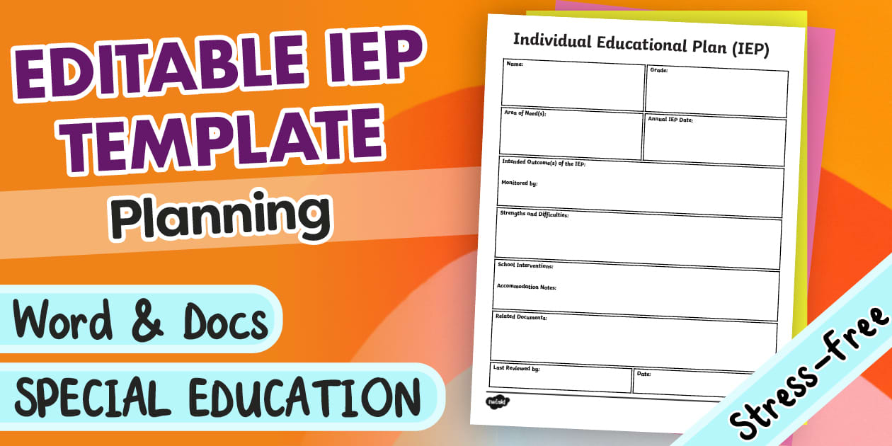 Editable Individual Education Plan Template for Special Ed
