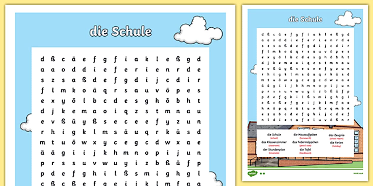 German Word Search - School Vocabulary - KS2