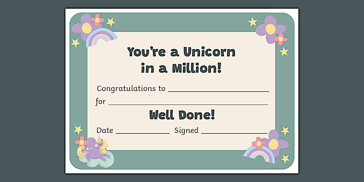 Unicorn-Themed Well Done Certificate - Twinkl - KS1 - Twinkl