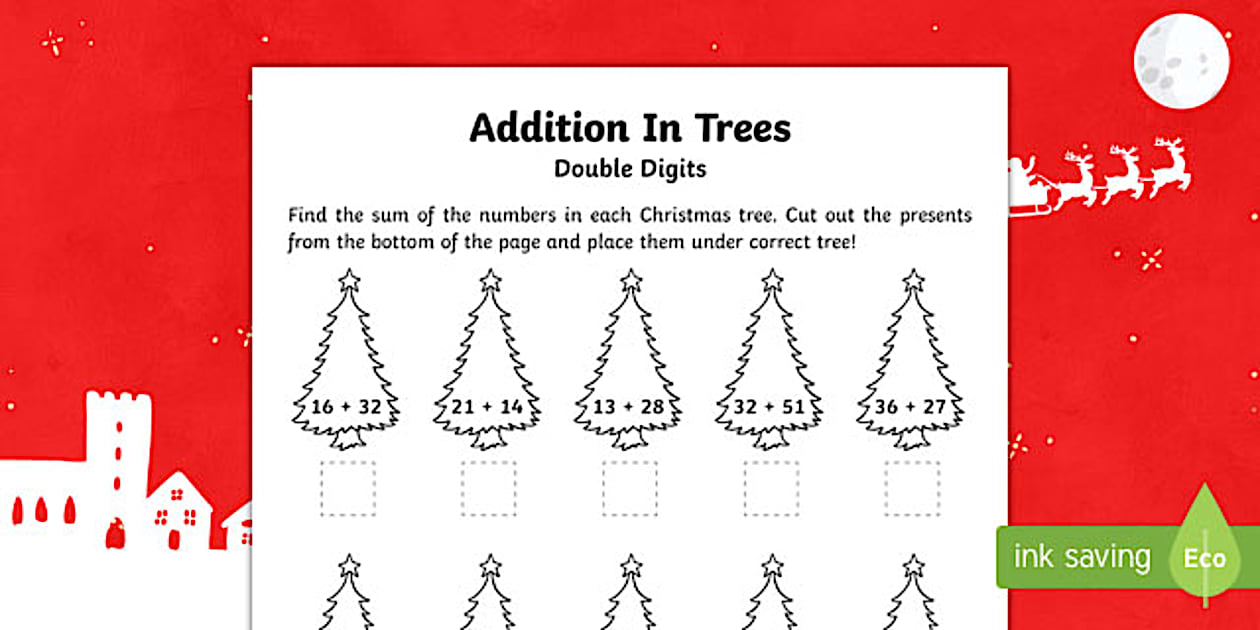 Double digit addition Christmas Worksheet / Worksheet-Australia