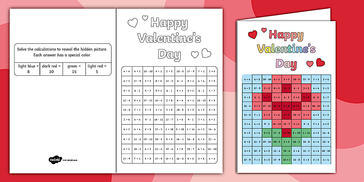 Valentine’s Day Math Mosaic Card | Resources | Twinkl USA