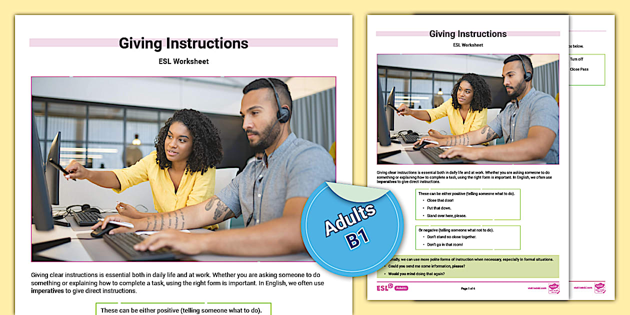 ESL Giving Instructions Worksheet [Adults, B1] - Twinkl