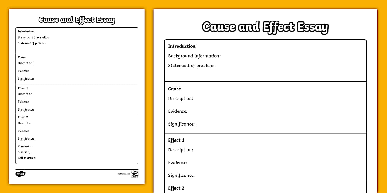 Cause and Effect Essay Outline for 6th-8th Grade - Twinkl