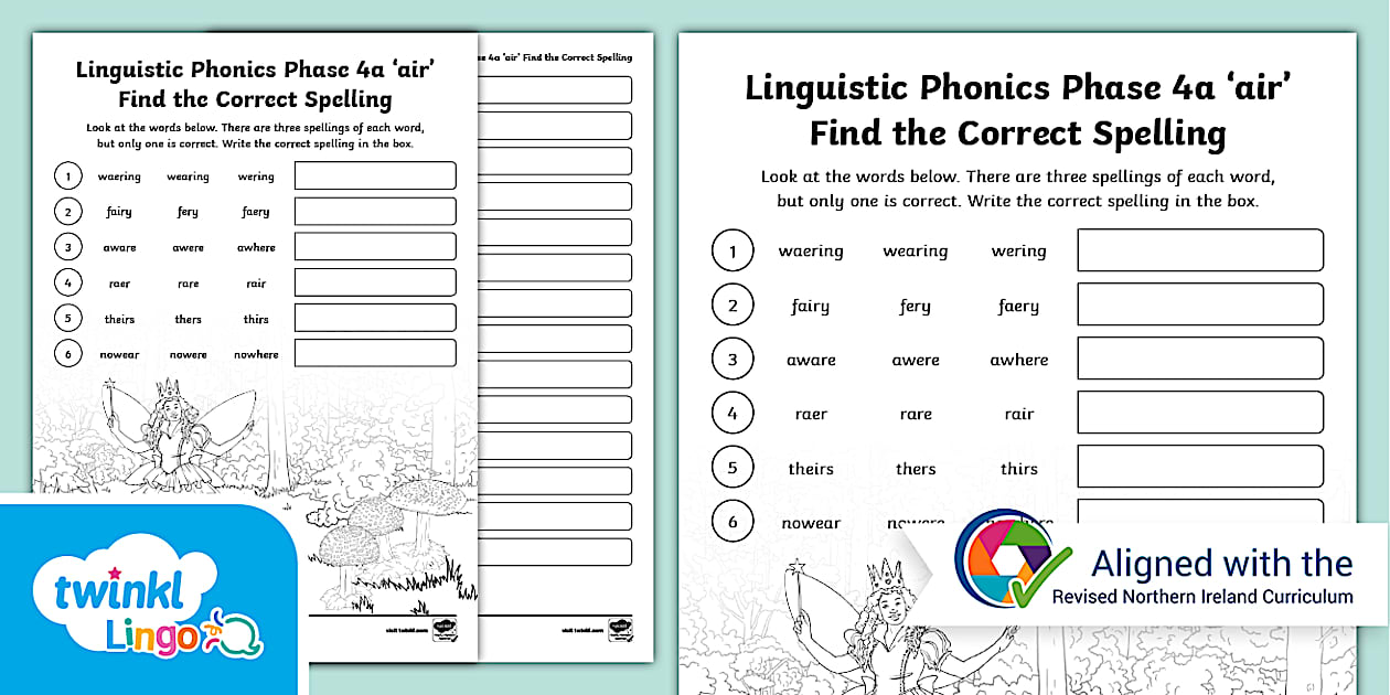 Linguistic Phonics Phase 4a 'air' Find the Correct Spelling