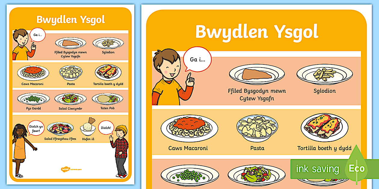 Editable Dinner Menu Display Poster Welsh (Lehrer gemacht)