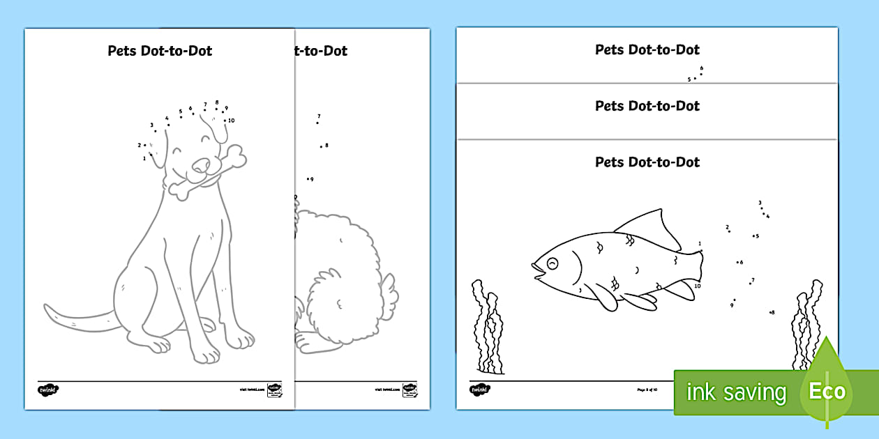 Pets Dot to Dot Colouring Pages for Kids - Primary Resources