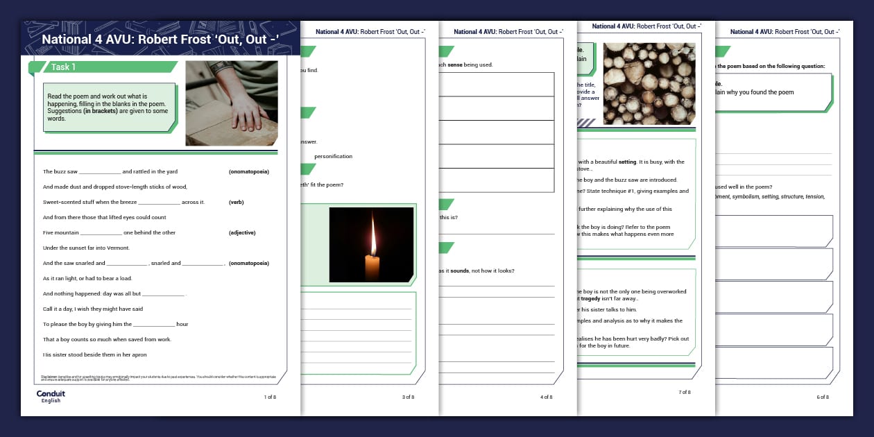 National 4 AVU: Robert Frost 'Out, Out -' (teacher made)