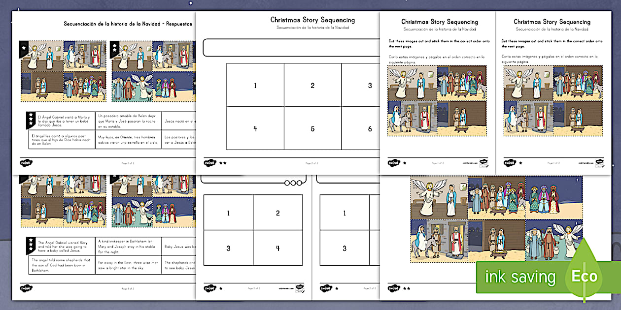 Christmas Story Sequencing Worksheet / Worksheets - English/Spanish