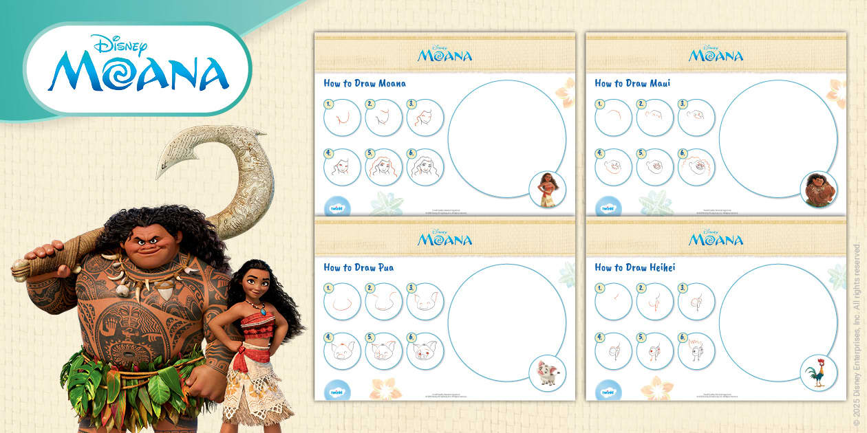 How to Draw Moana: Drawing Characters Activity - Twinkl