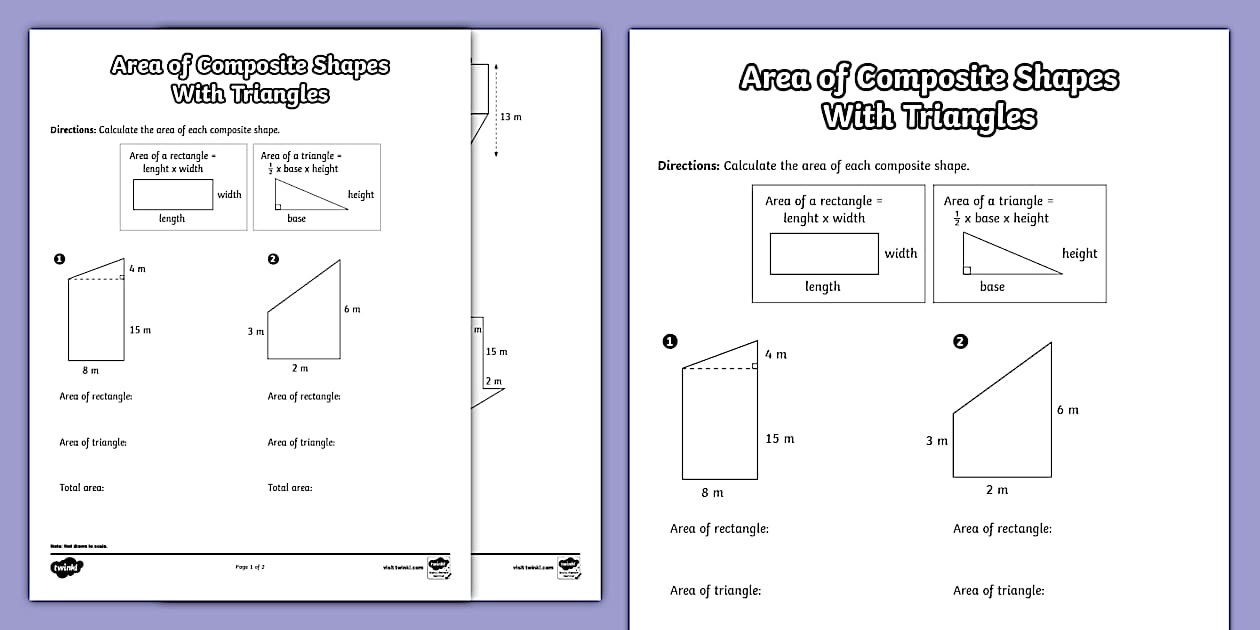Sixth Grade Area of Composite Shapes With Triangles - Twinkl
