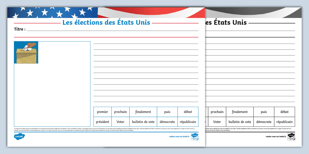 Feuille d'activité : Les élections des États-Unis - modèle de journal