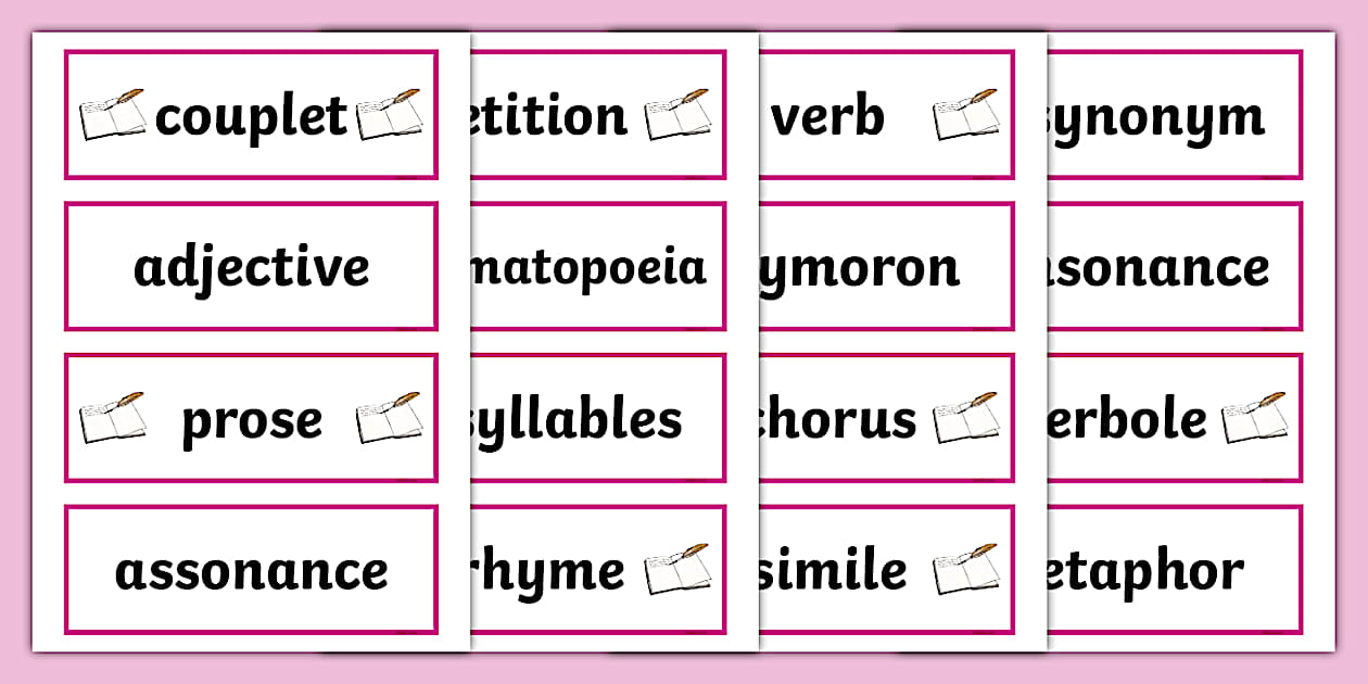 Poetry Terms Word Cards