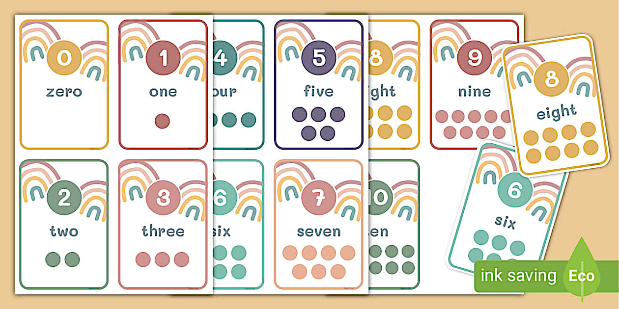 👉 Muted Rainbow Numbers and Words Flashcards 0-10