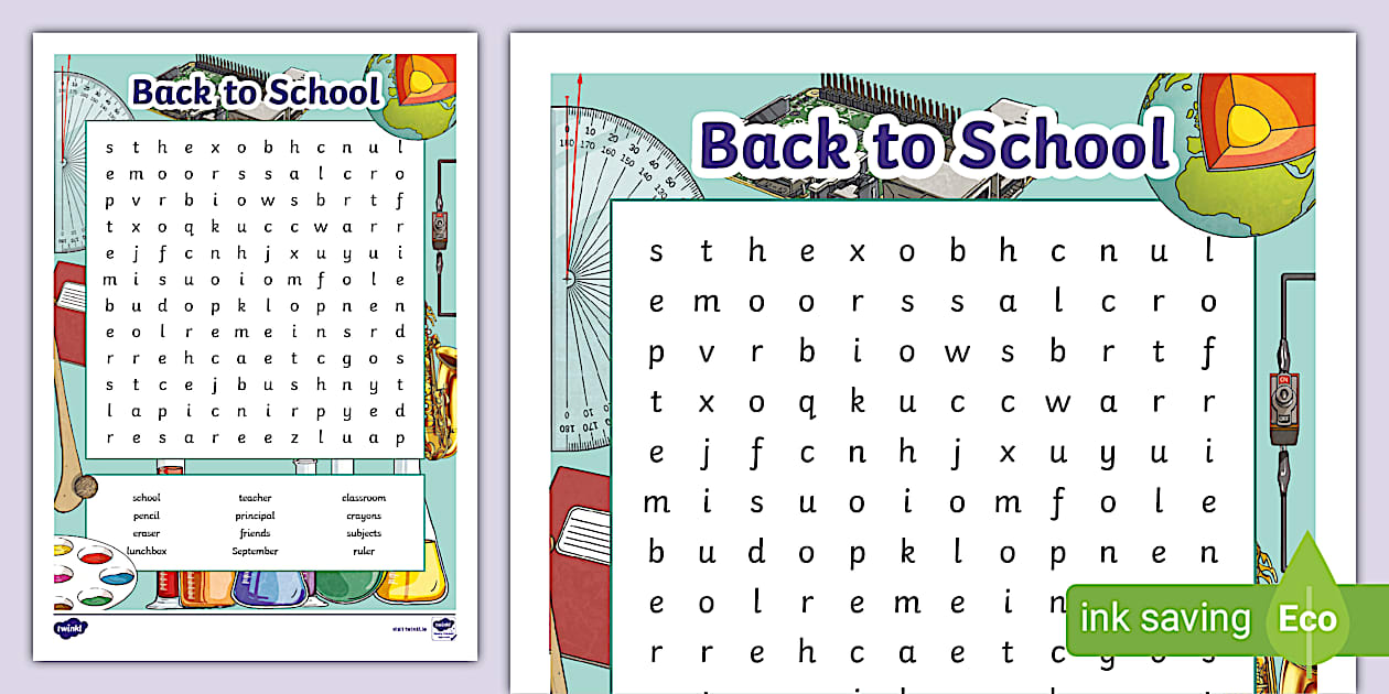 Black and White Back to School Word Search (teacher made)