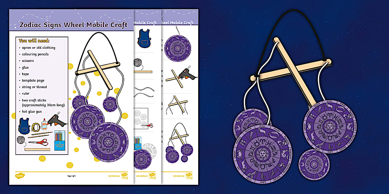 Zodiac Signs Wheel Mobile Craft (teacher made) - Twinkl