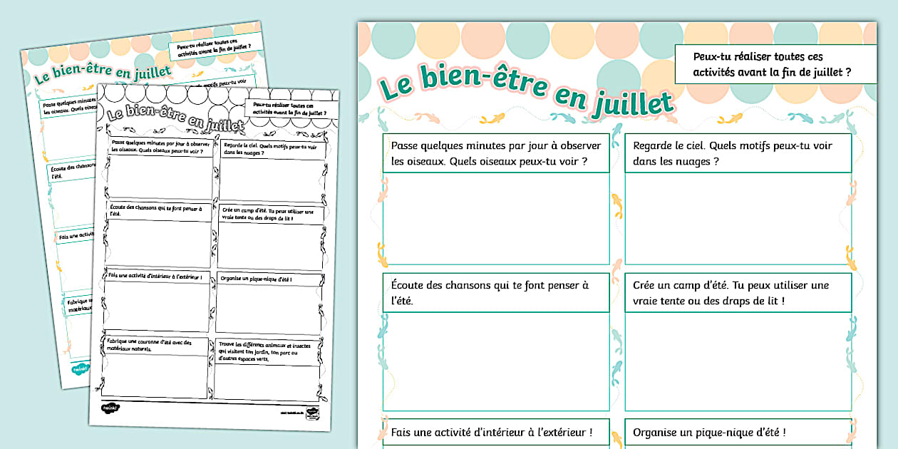 Feuille de travail : Le bien-être en juillet (teacher made)