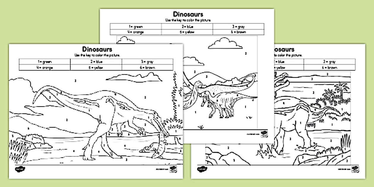 Dinosaur Color by Number | PreK Resource | Twinkl USA
