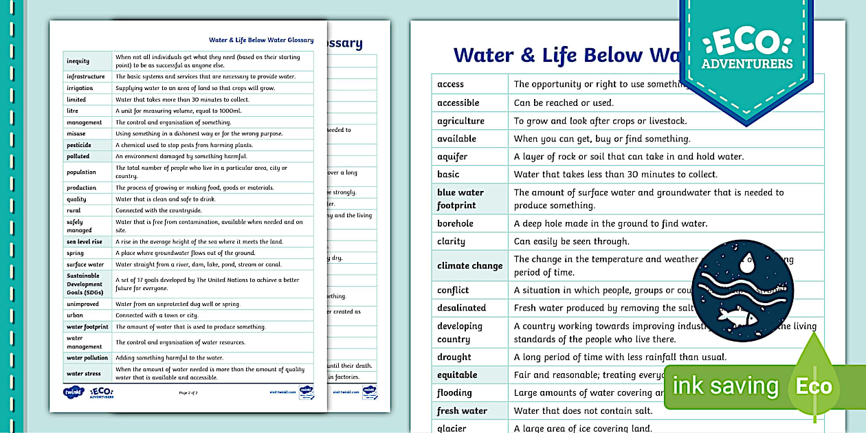 Year 6 Water & Life Below Water: Key Vocabulary Glossary