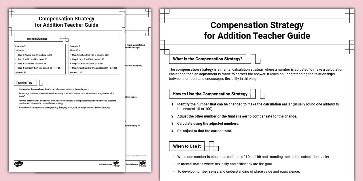 Compensation Strategy for Addition Teacher Guide - Twinkl