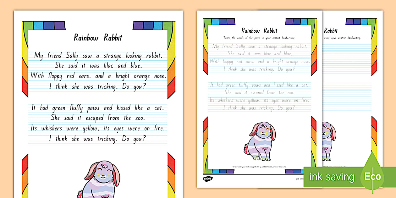 Rainbow Rabbit by Rainbow Poetry Handwriting Activity