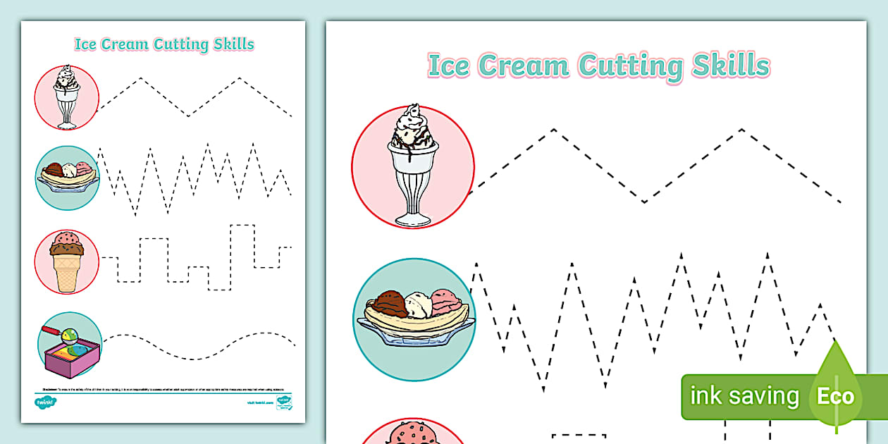 Ice Cream Cutting Skills Worksheet (teacher made) - Twinkl