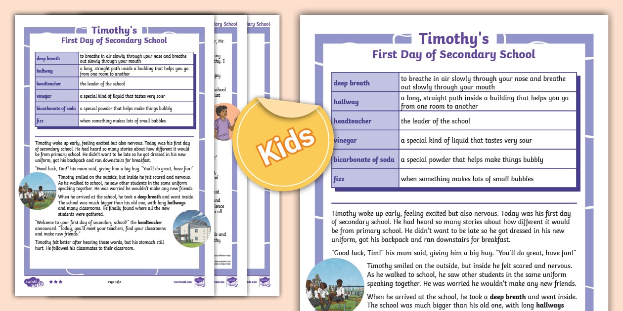 Timothy's First Day of Secondary School ESL Differentiated Reading