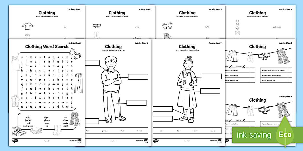 Caring for Clothes Worksheets | Clothing Vocabulary - Twinkl