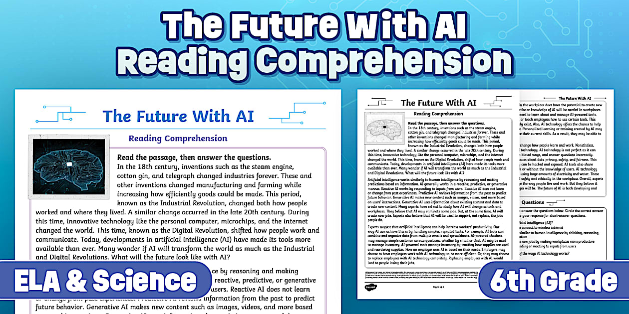 Sixth Grade The Future With AI Reading Comprehension Wkst