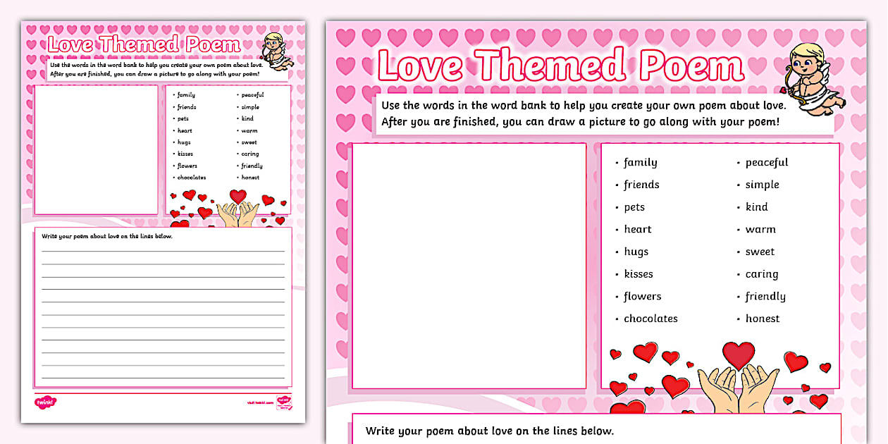 Love Themed Poem Writing Template (teacher made) - Twinkl