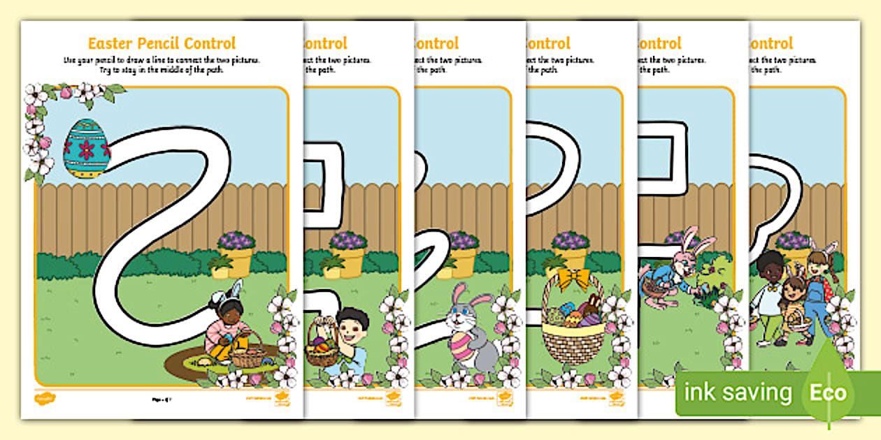 Editable Easter Hunt Pencil Control Path Worksheets - Twinkl