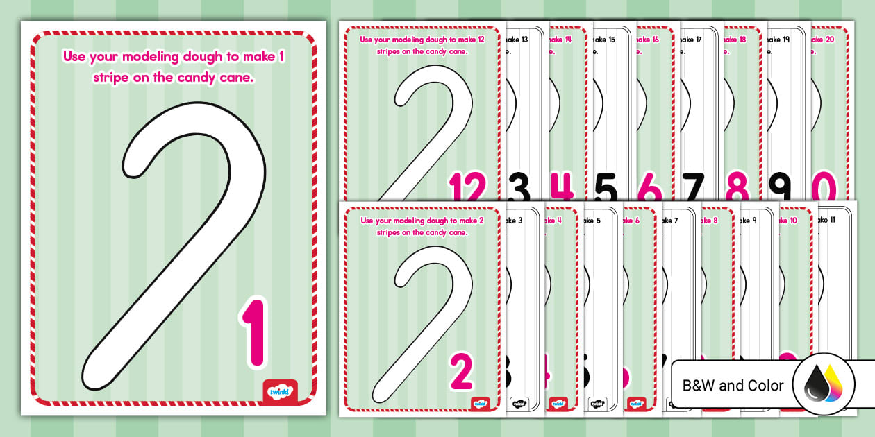 Candy Canes Counting 1-20 Modeling Dough Mats - Twinkl