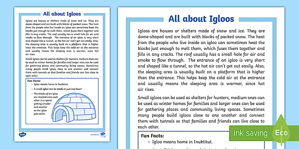 All about Igloos Fact File (teacher made) - Twinkl
