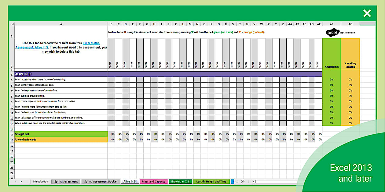 EYFS Maths Assessment Spreadsheet: Spring (Supporting WRM) EYFS Maths Assessment Spreadsheet: Spring (Supporting WRM)