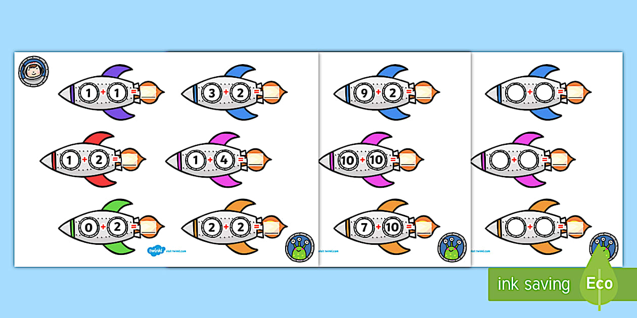Editable Space Rocket Addition Worksheets - Twinkl