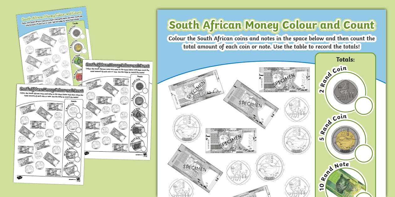 South African Money Colour and Count Worksheet