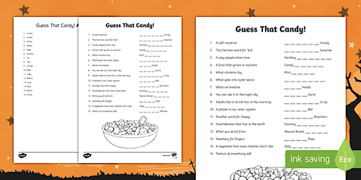 Guess That Candy Worksheet / Worksheet, worksheet - Twinkl