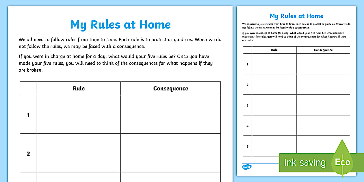 My Rules at Home Worksheet - Twinkl