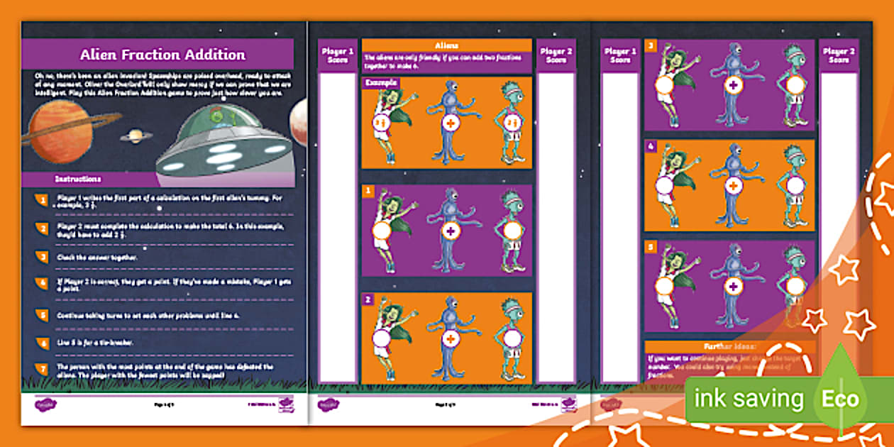 Alien Maths Game | Fraction Addition Activity (teacher made)