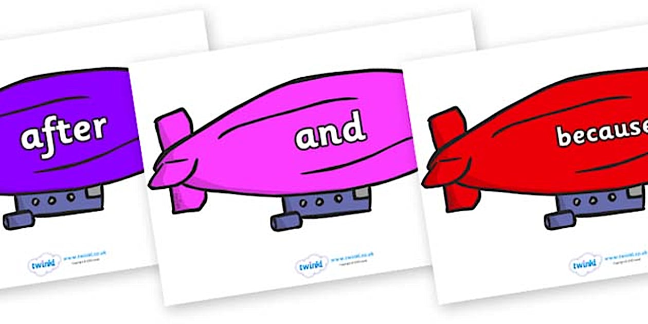 Cursive Connectives on Air Bus (teacher made) - Twinkl