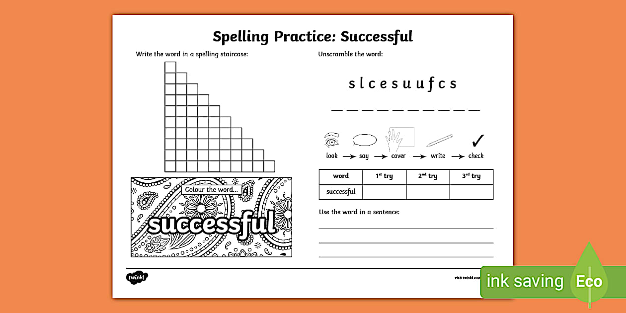 Successful Spelling Practice Worksheet (teacher made)