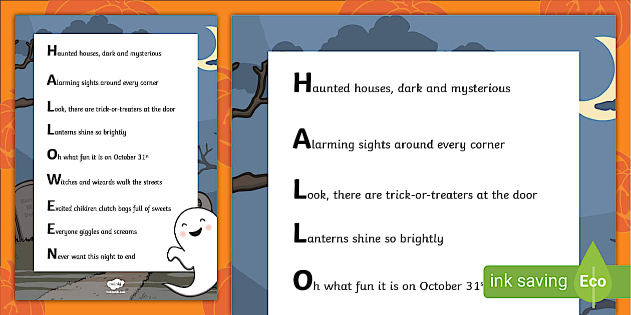 Halloween Acrostic Poem Example, Acrostic WAGOLL - Twinkl