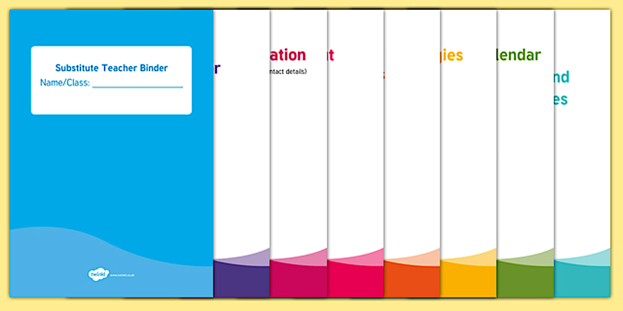 Substitute Teacher Editable Binder Divider Covers - Twinkl