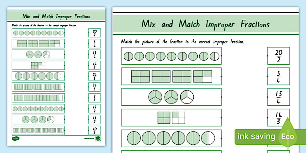 Stage 5 Mix and Match Improper Fractions Activity Sheet