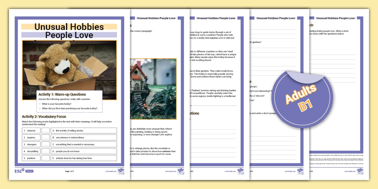 ESL Unusual Hobbies People Love [Adults, B1] - Twinkl