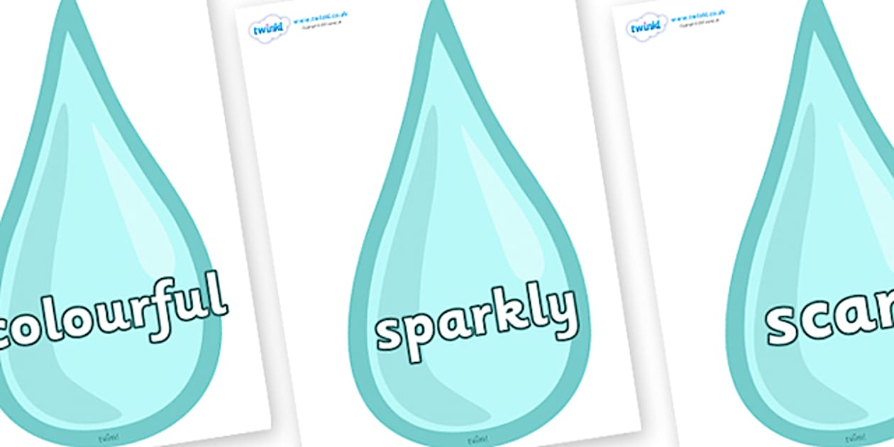 Wow Words on Water Drops (teacher made) - Twinkl
