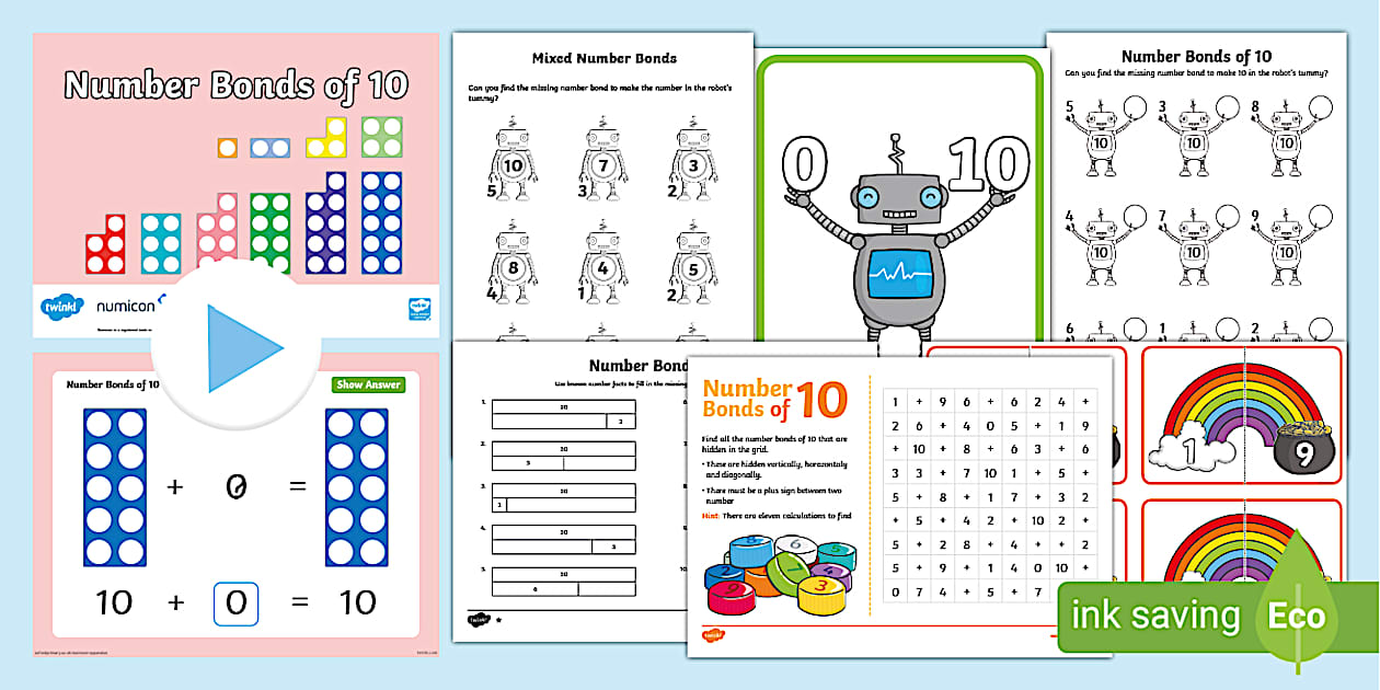 Number Bonds 1 10 Worksheets (teacher made) - Twinkl