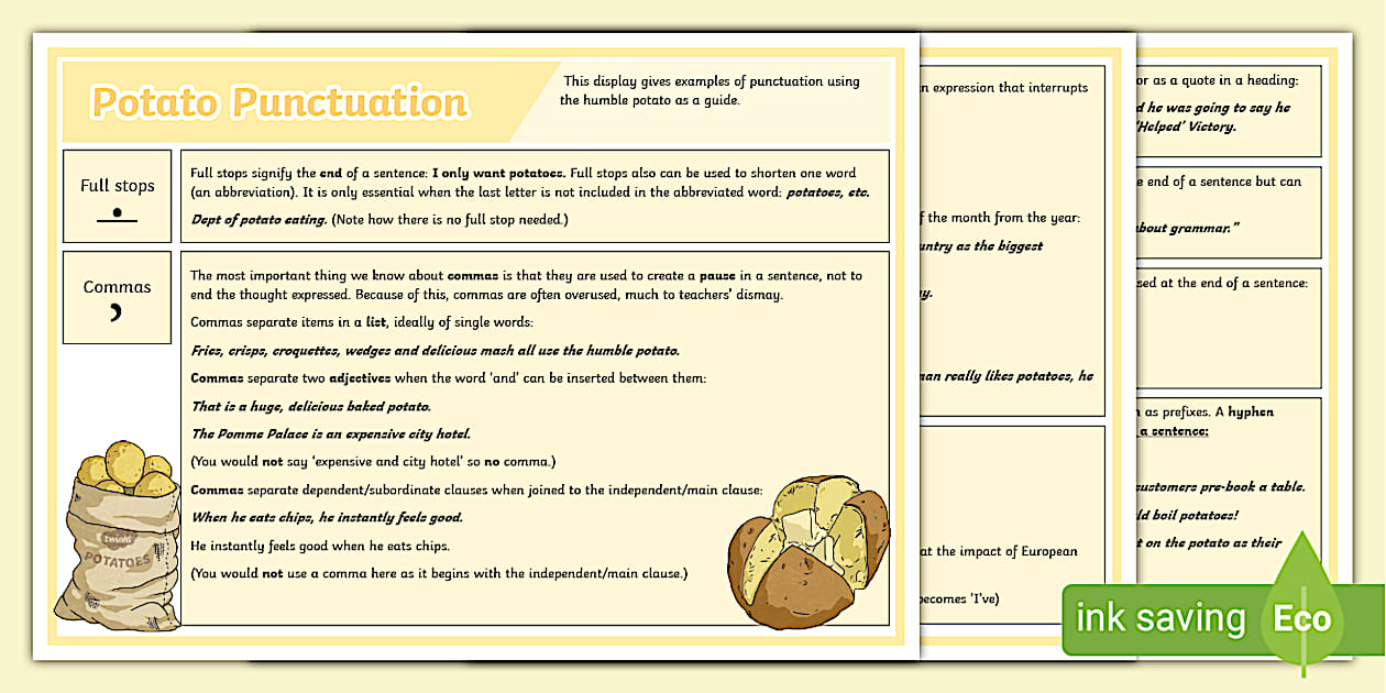 Second Level Potato Punctuation Display - Twinkl