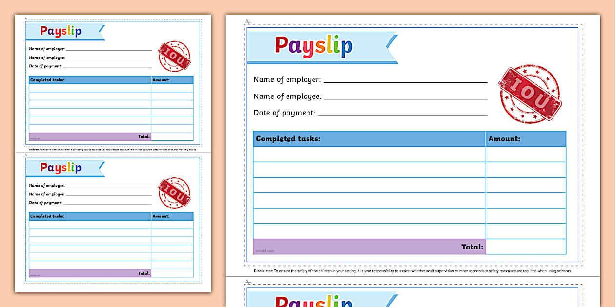 Payslip Role Play Cut-Outs (teacher made) - Twinkl