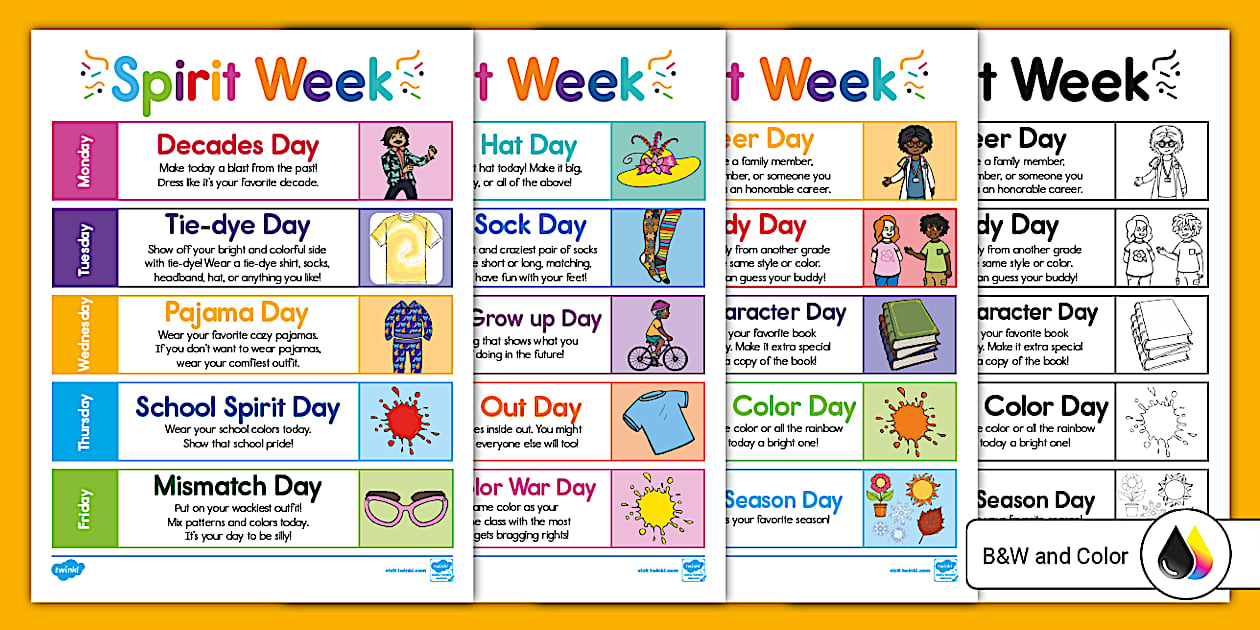 Elementary School Spirit Week Schedules (Teacher-Made)